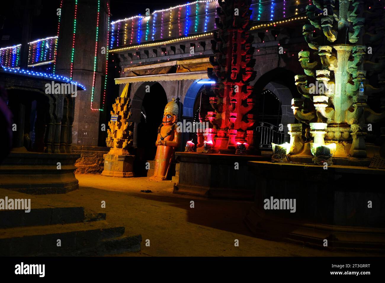 24 October 2023, Devotee at Jejuri fort, night Scene at Khandoba Temple ...