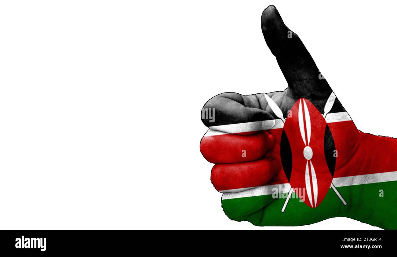 hand with thumbs up in approval with the Kenyan flag painted. Image ...