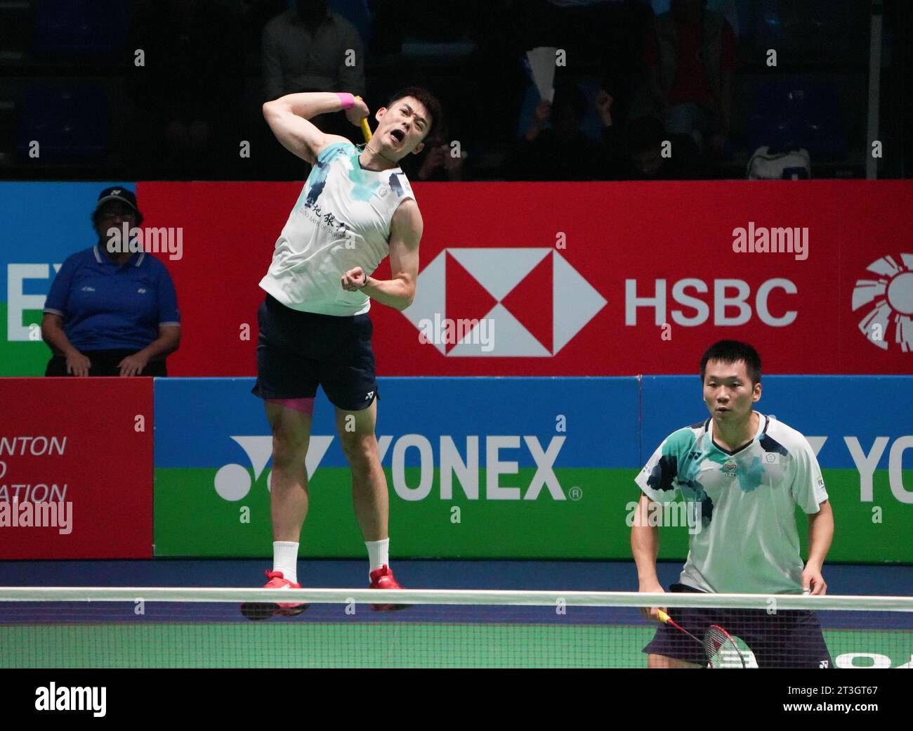 Wang Chi-Lin and Lee Yang of Chinese Taipei during the Yonex ...