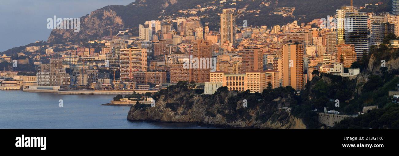 Principality of Monaco, view over Monaco from the Moyenne Corniche road ...