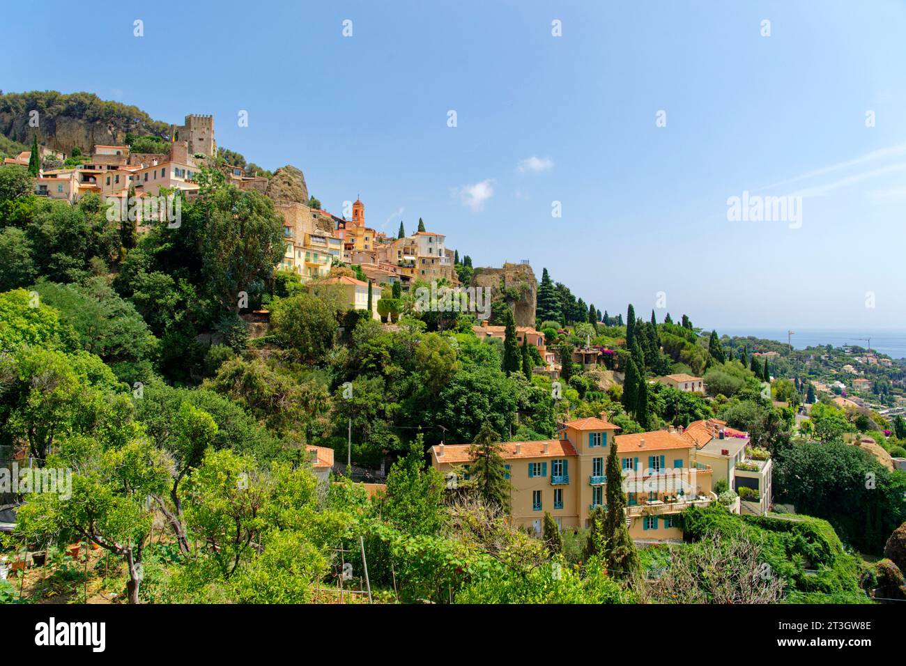 France, Alpes Maritimes, the hilltop village of Roquebrune Cap Martin ...