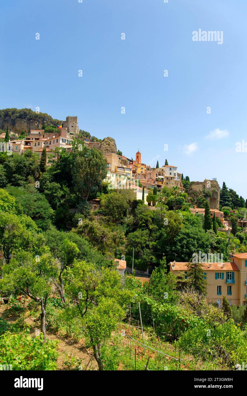 France, Alpes Maritimes, the hilltop village of Roquebrune Cap Martin ...
