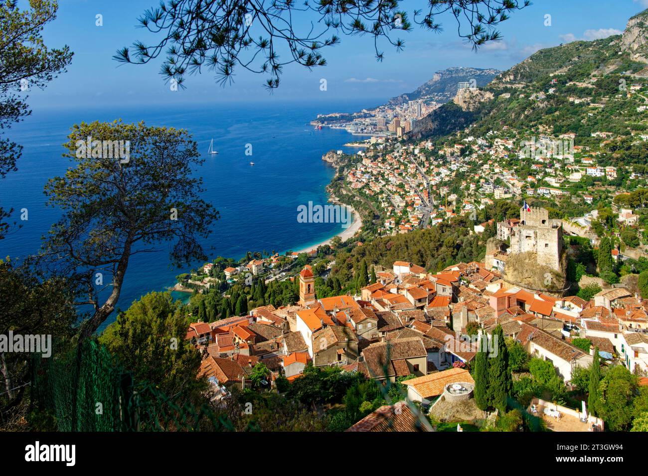 France, Alpes Maritimes, the hilltop village of Roquebrune Cap Martin ...