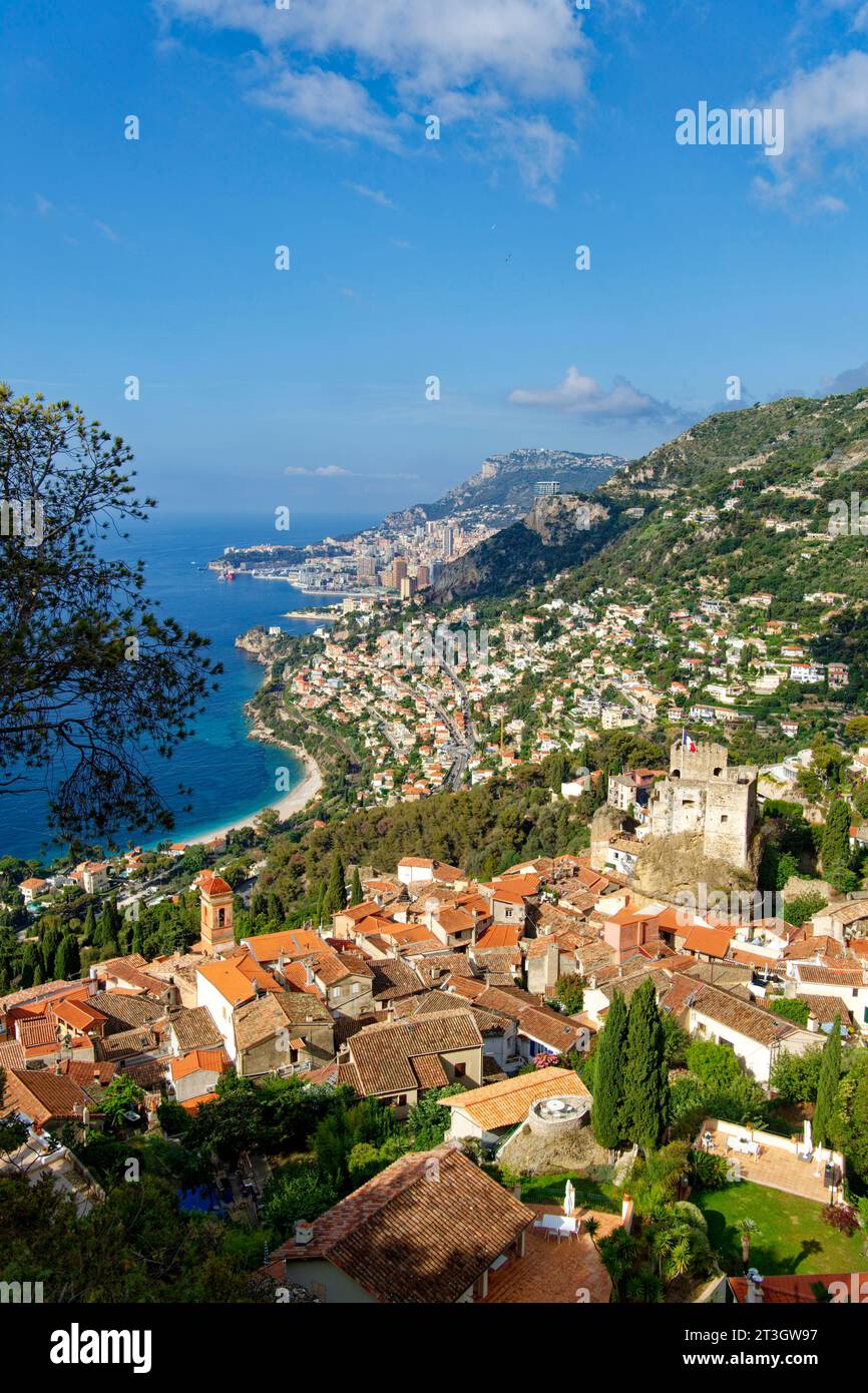 France, Alpes Maritimes, the hilltop village of Roquebrune Cap Martin ...