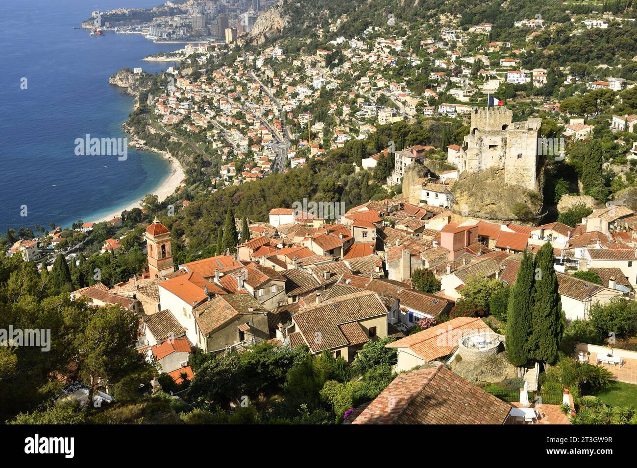 France, Alpes Maritimes, the hilltop village of Roquebrune Cap Martin ...