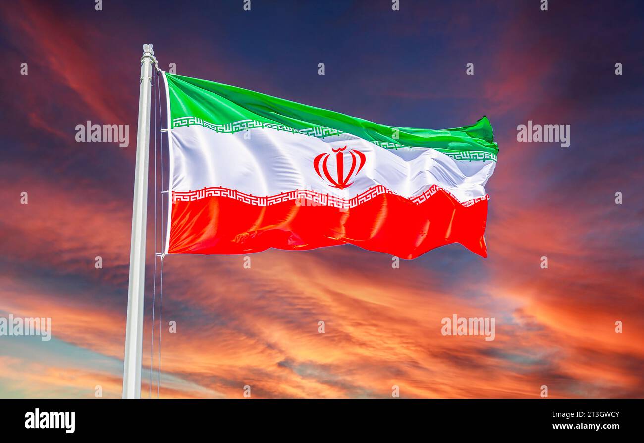 Iran flag waving on green hi-res stock photography and images - Alamy