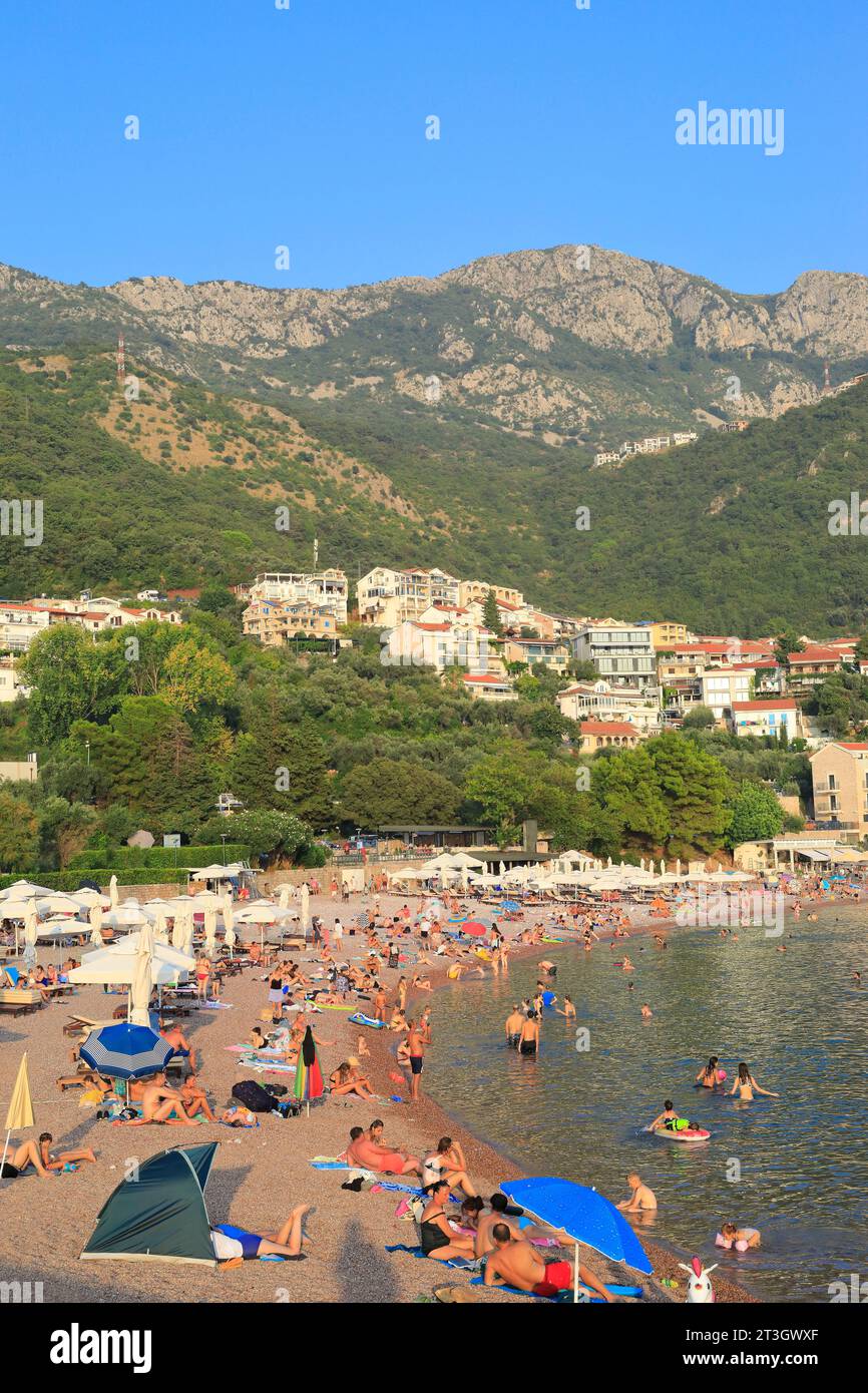 Montenegro, Budva region, Sveti Stefan, seaside resort and its beach in ...