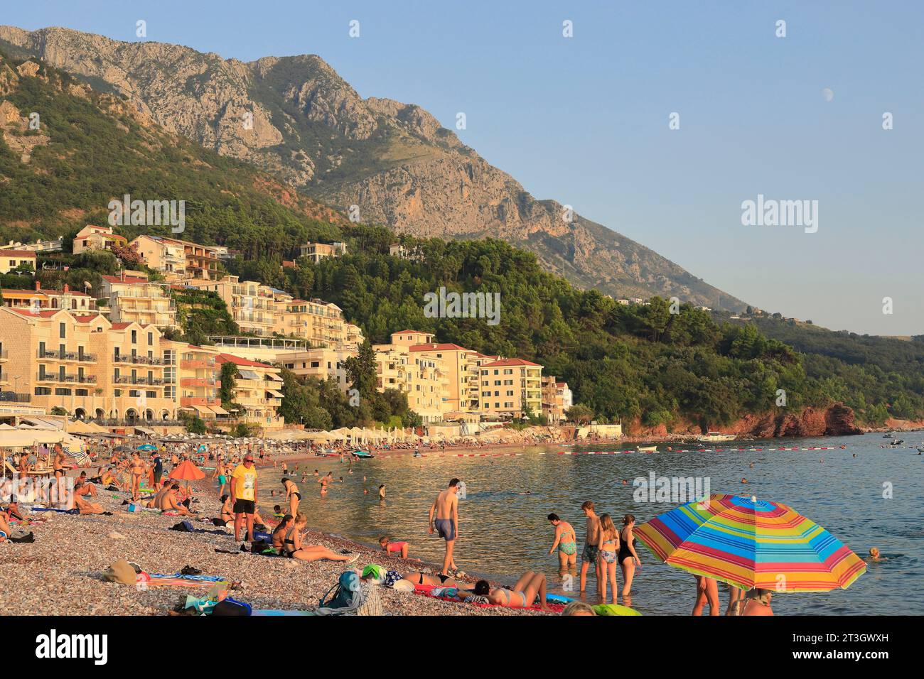 Montenegro, Budva region, Sveti Stefan, seaside resort and its beach in ...