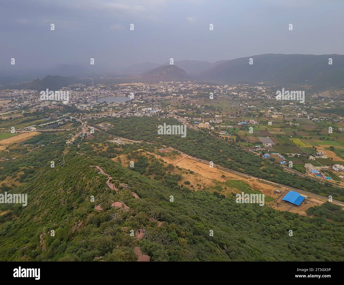 mountain landscape with misty sky at day from flat angle Stock Photo ...