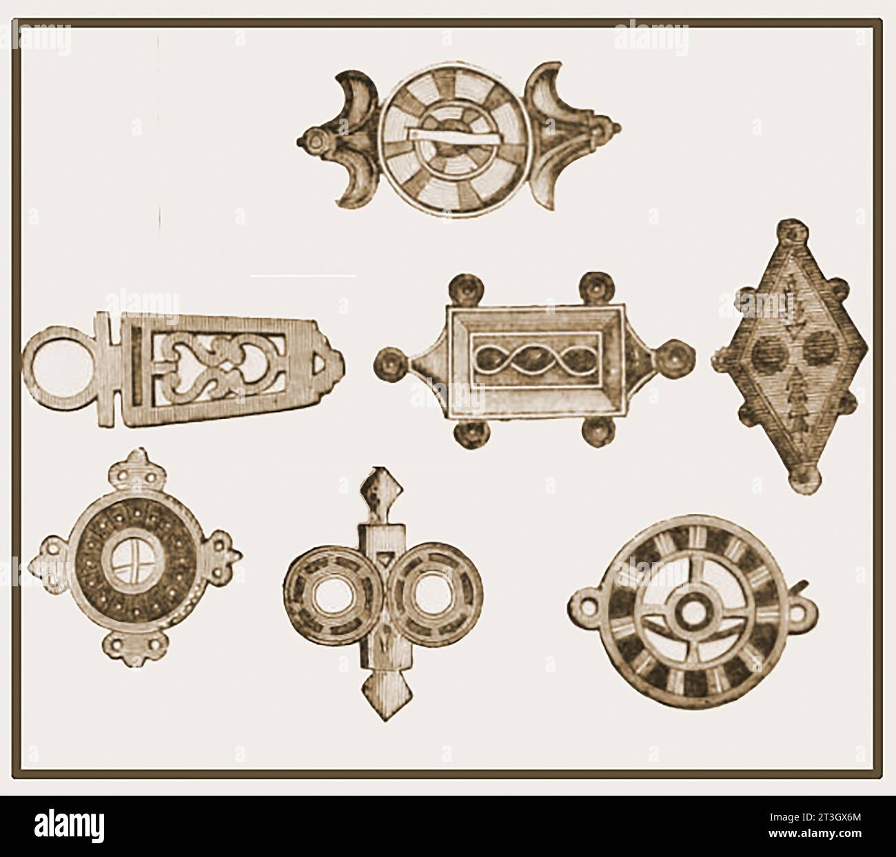 FIBULA - BROOCH - A 19th century engraving of archaeological finds from ...