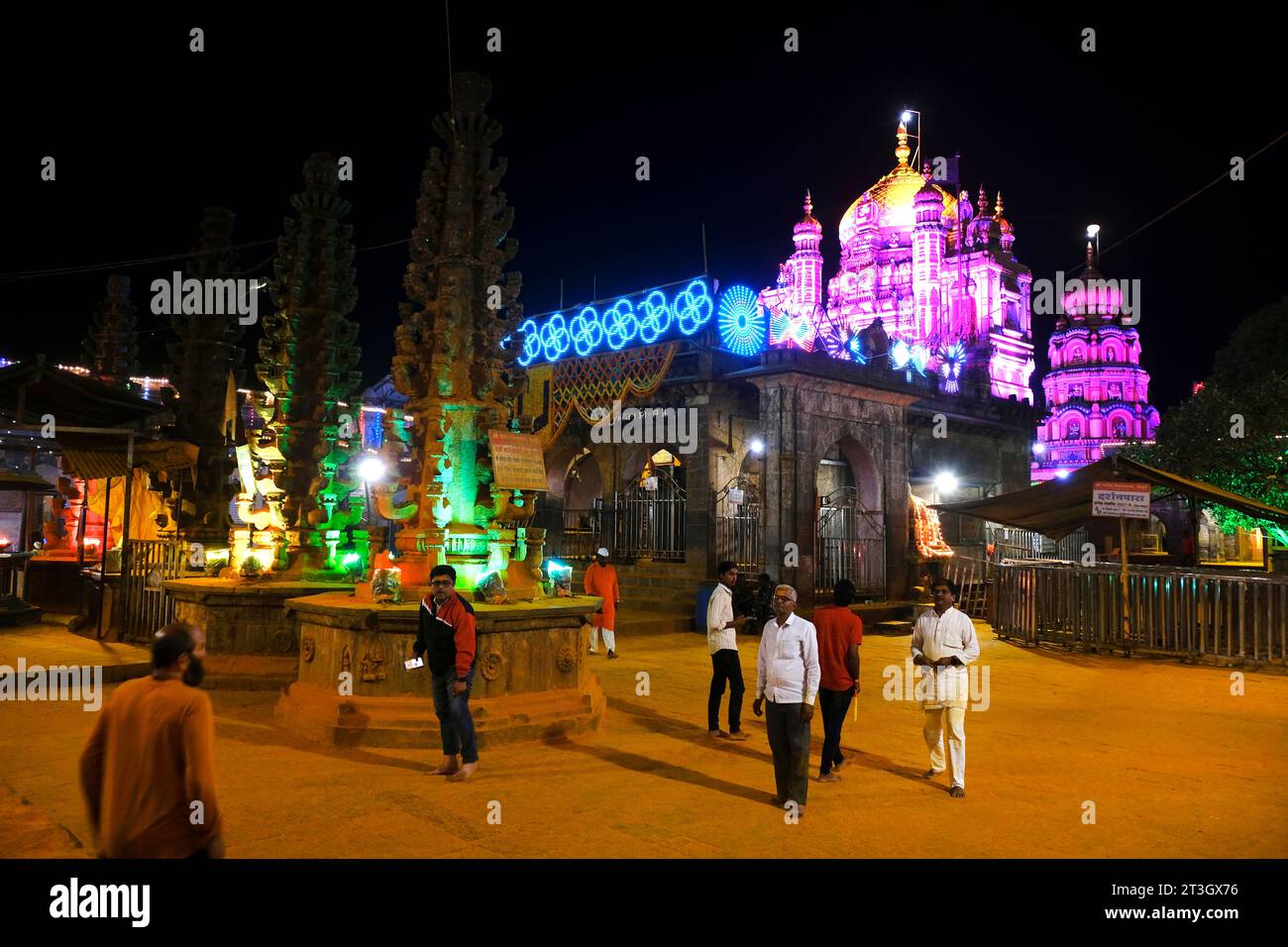 24 October 2023, Devotee at Jejuri fort, night Scene at Khandoba Temple ...