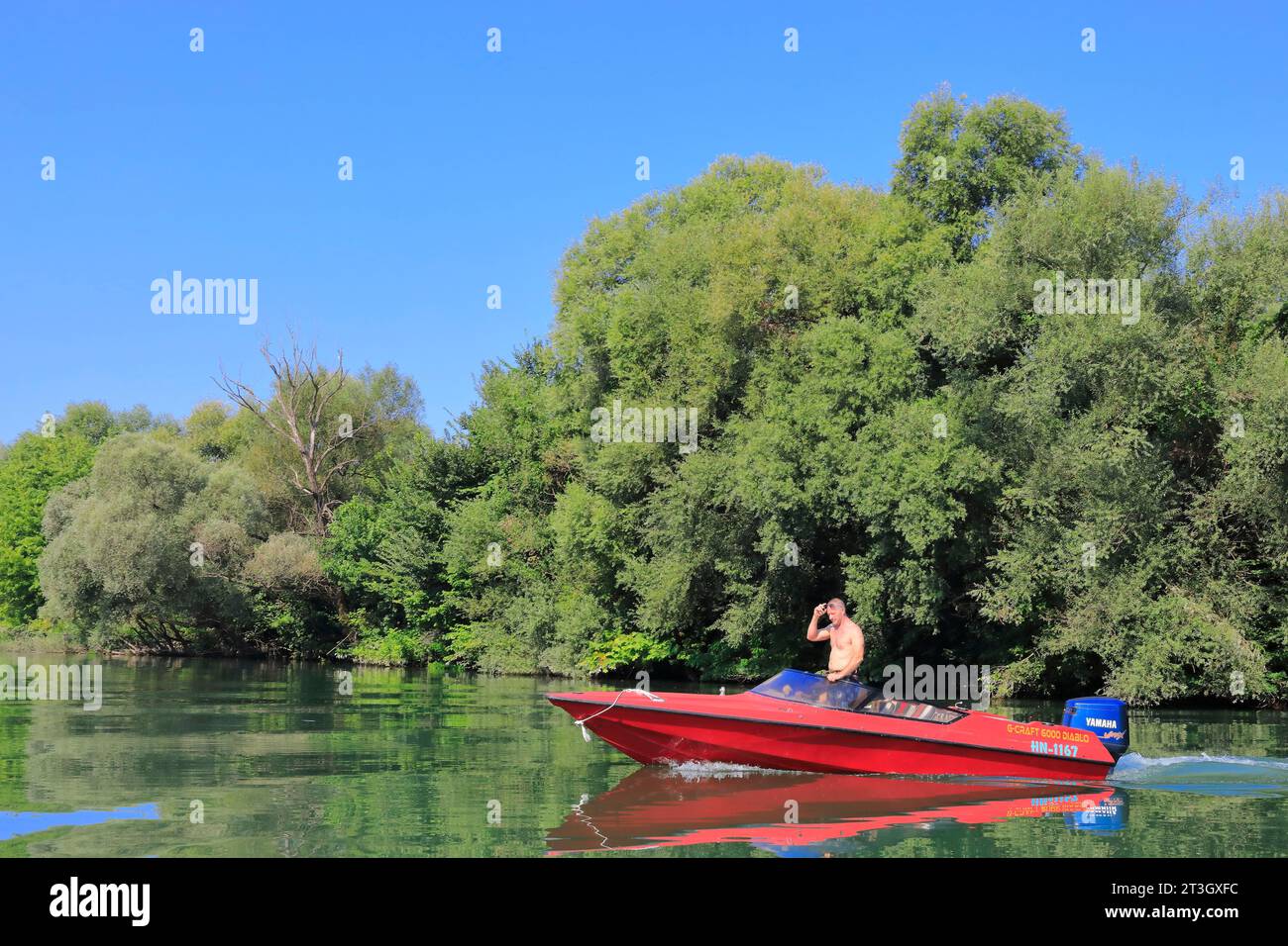 Montenegro, Vranjina, Moraca river just before it flows into Lake ...
