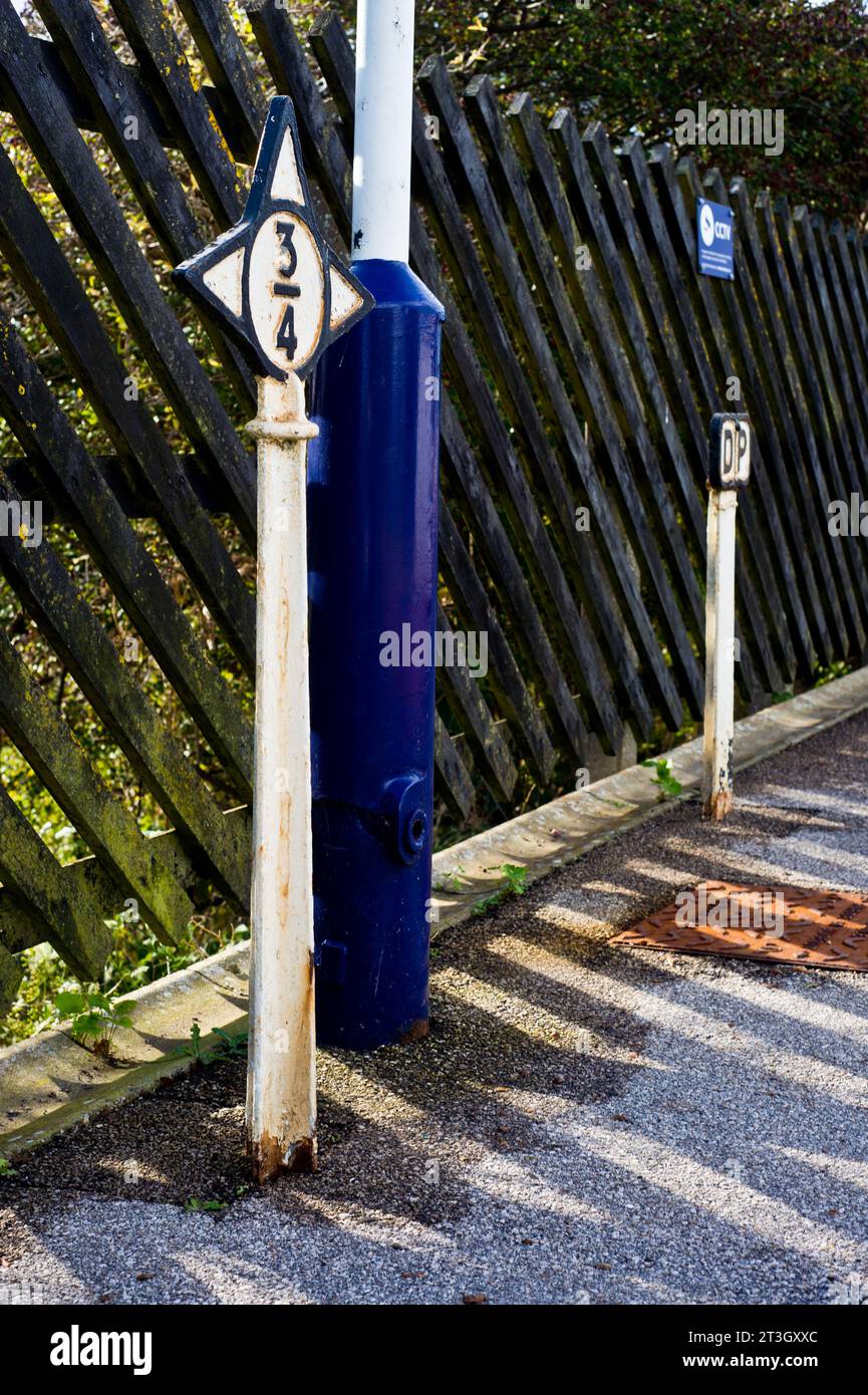 Three Quarter Milepost on platform, Hammerton Railway Station, North ...