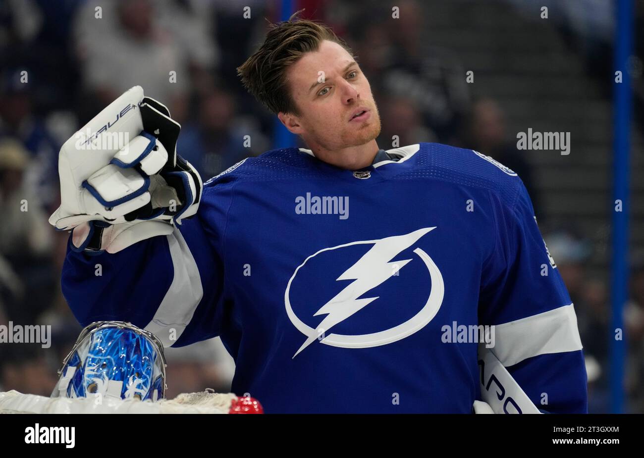 Tampa Bay Lightning goaltender Jonas Johansson (31) against the Carolina Hurricanes during the ...