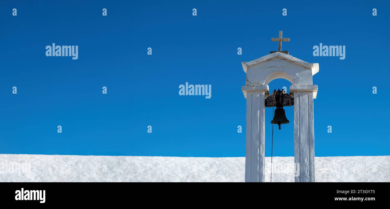 Church belfry, white color orthodox chapel roof on clear blue sky ...