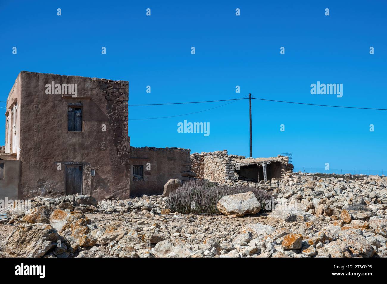 Abandoned stonewall built farmhouse at Gavdos island, summer ...