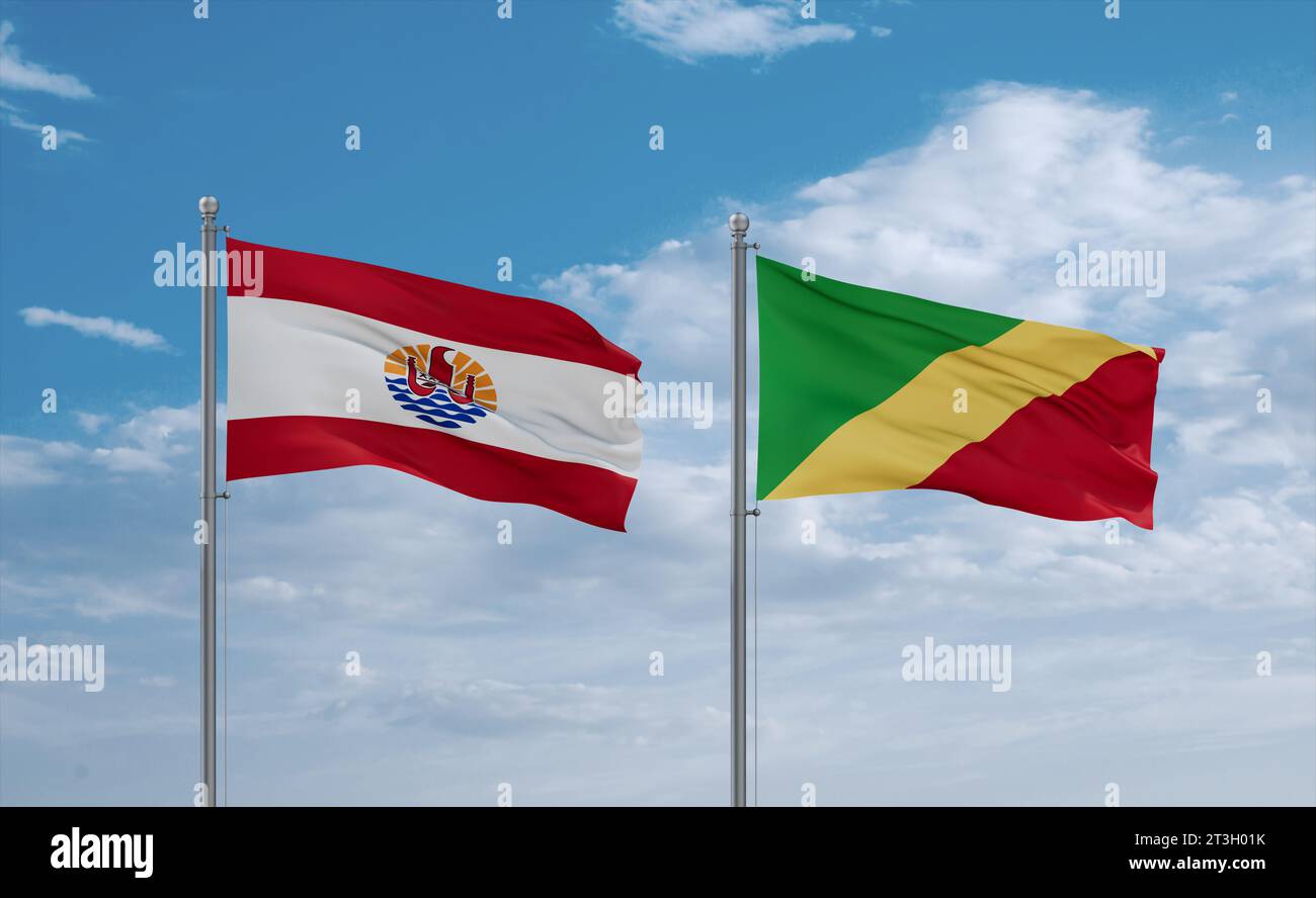 Republic of the Congo or Congo-Brazzaville and French Polynesia flags ...