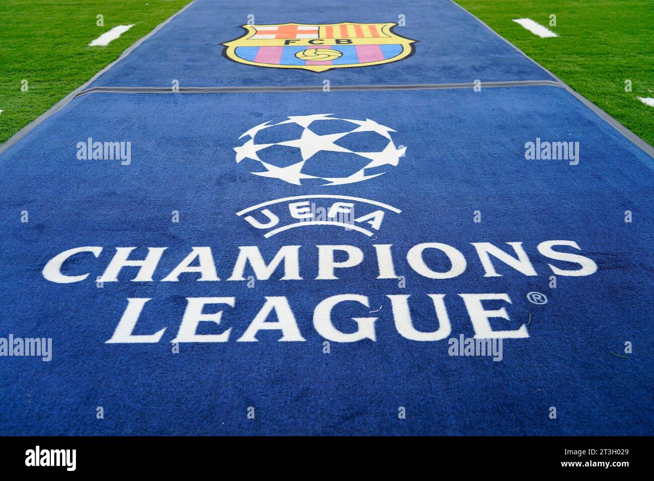 Barcelona, Spain. 25th Oct, 2023. FC Barcelona shield and UEFA ...