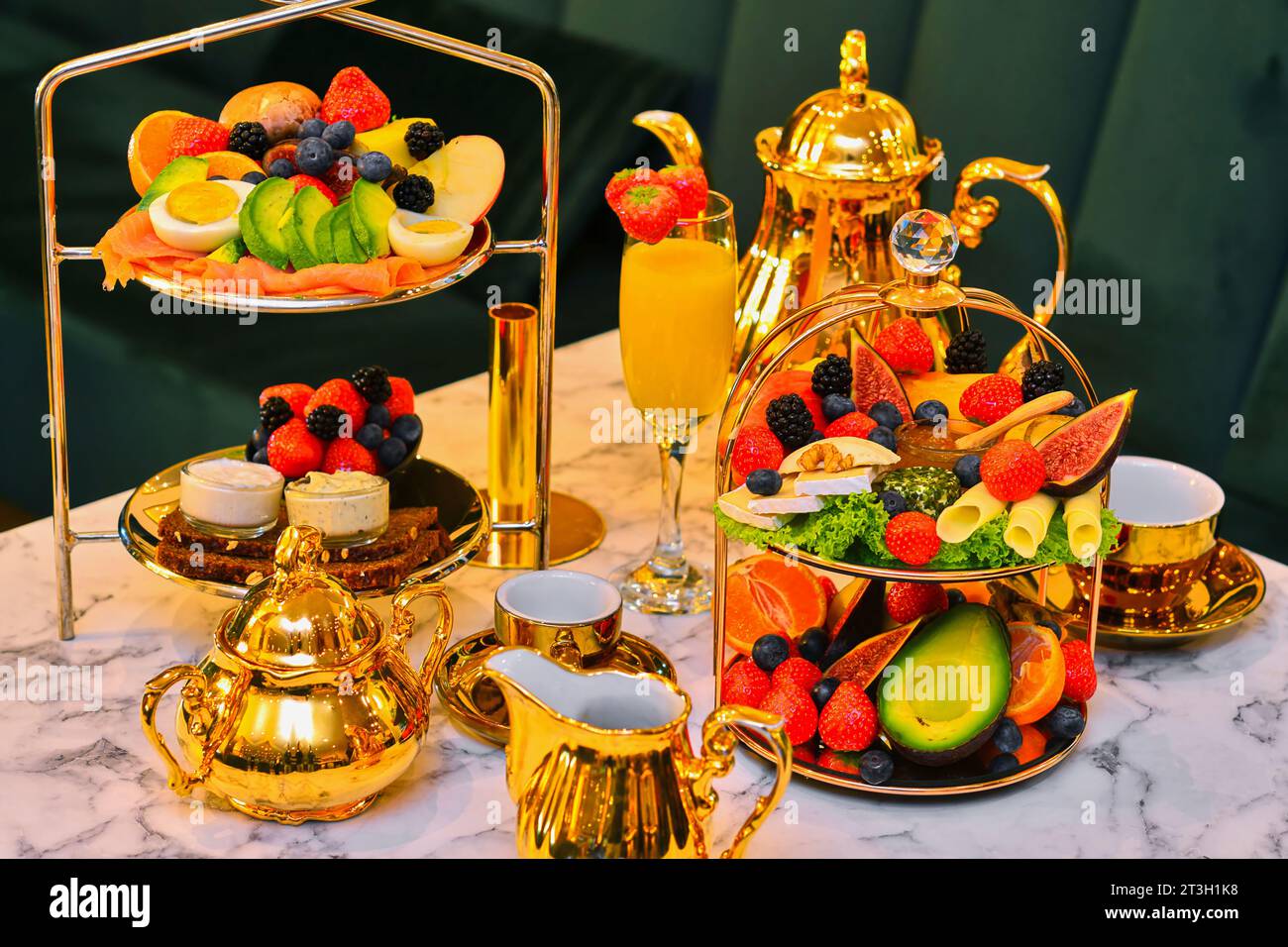 Delicious table setting in an expensive restaurant with fresh food ...