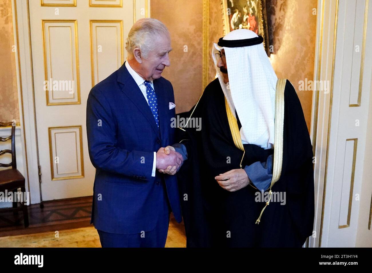 King Charles III (left) receives the Crown Prince of Kuwait Sheikh ...