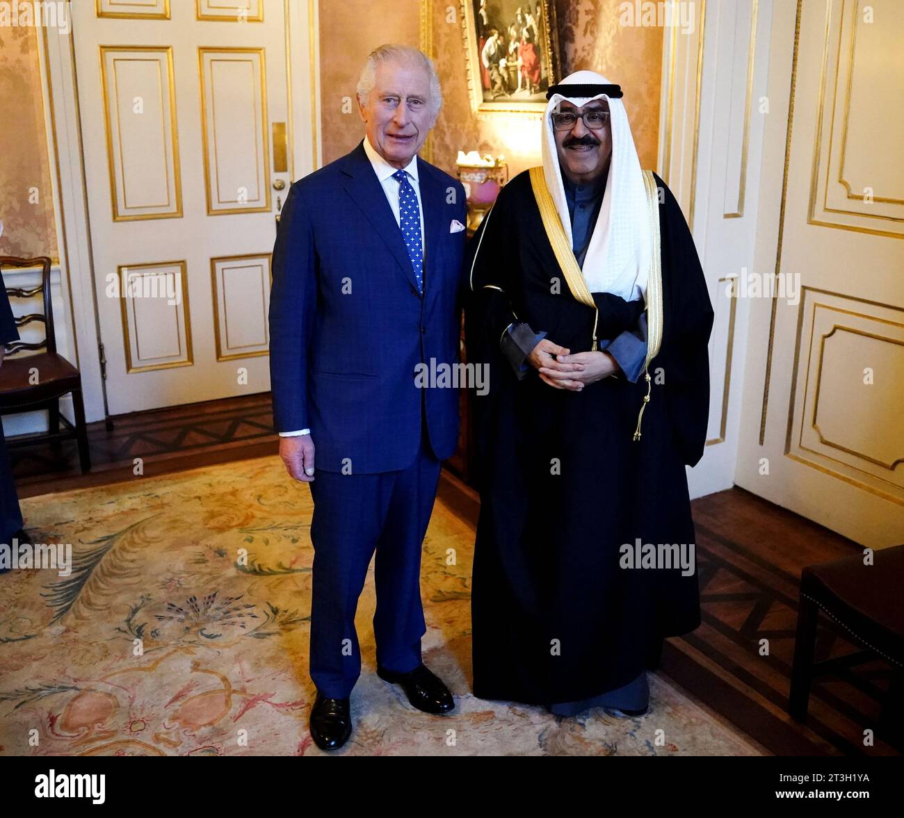 King Charles III (left) receives the Crown Prince of Kuwait Sheikh ...