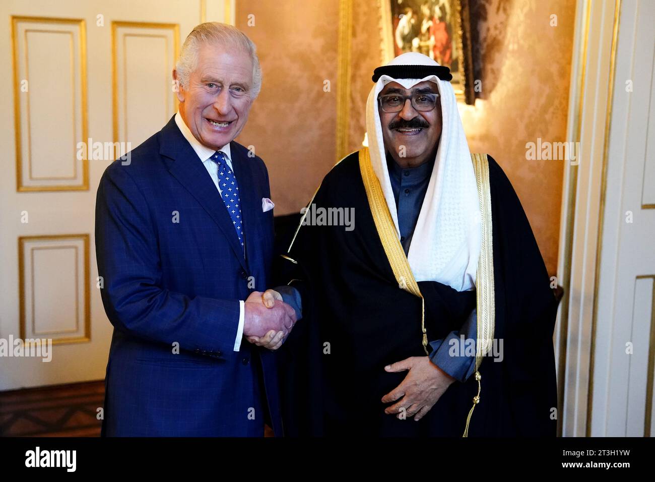 King Charles III (left) receives the Crown Prince of Kuwait Sheikh ...
