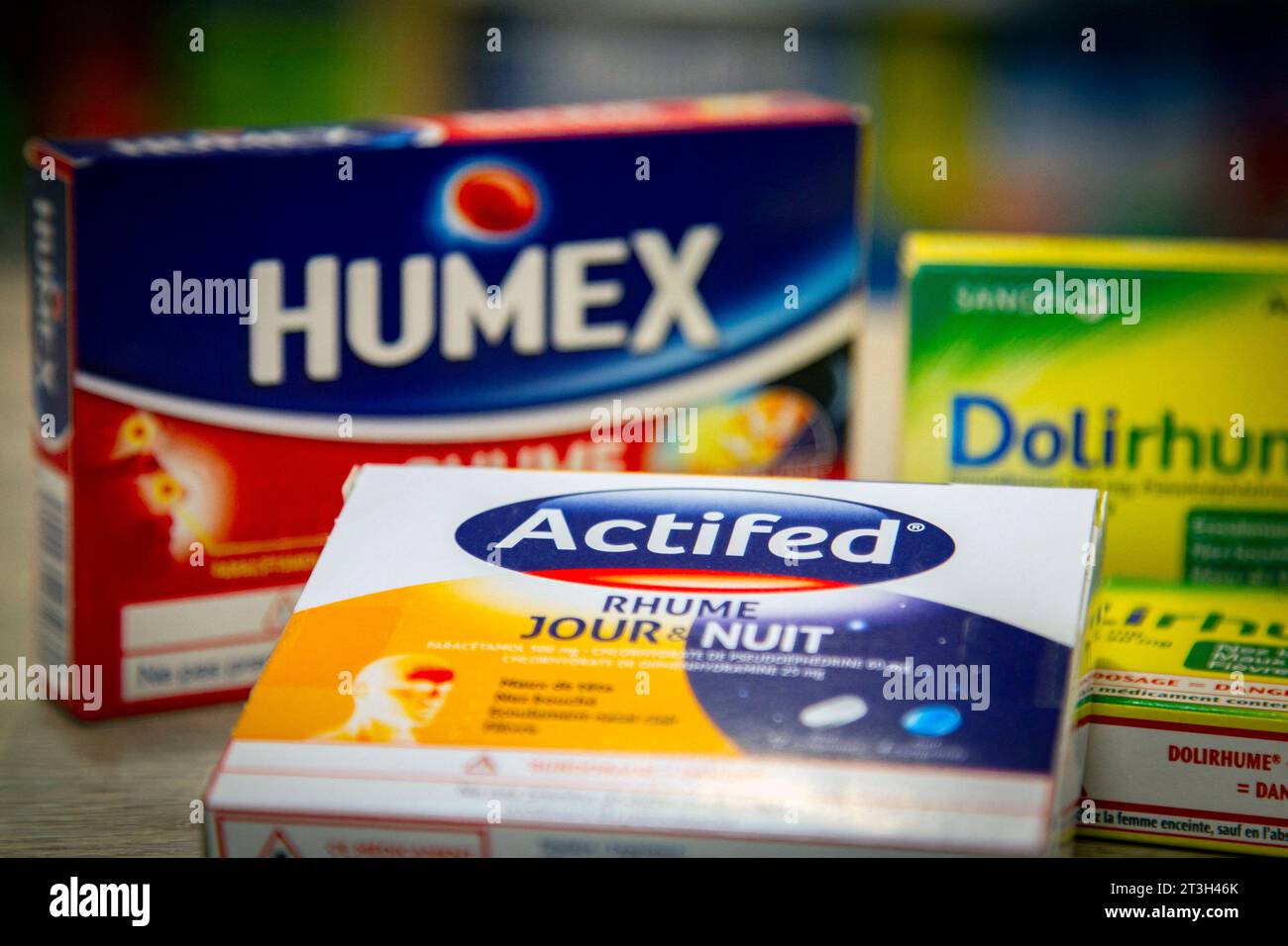 Briancon, France. 25th Oct, 2023. Over-the-counter cold medications ...
