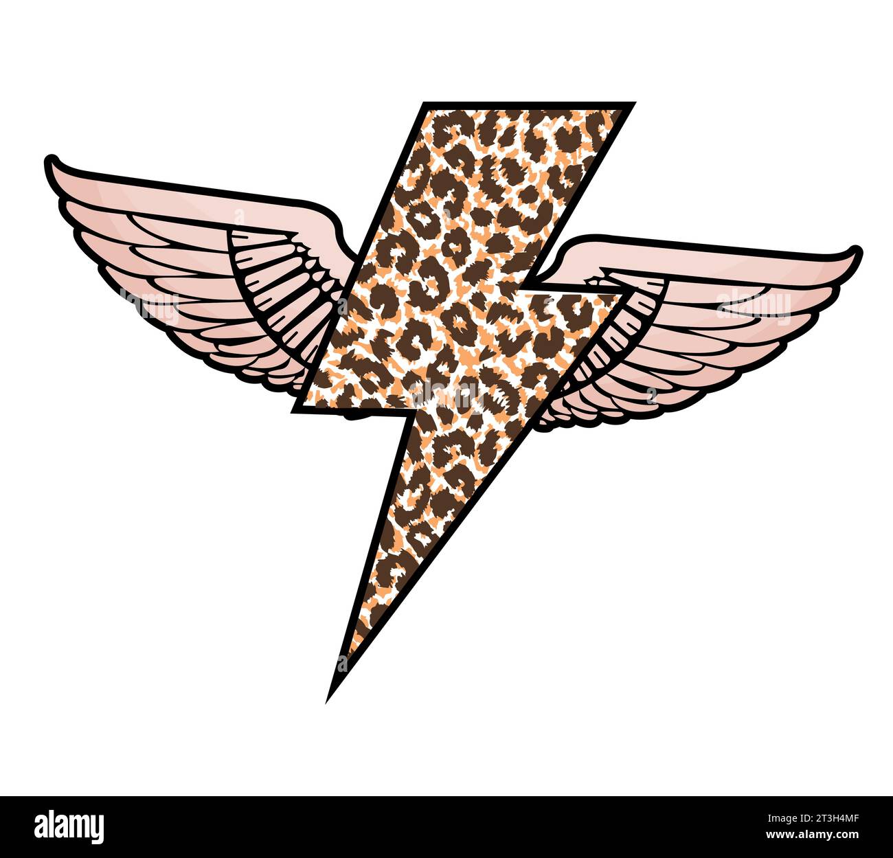 T-shirt design of a winged thunder symbol in animal print Stock Vector ...