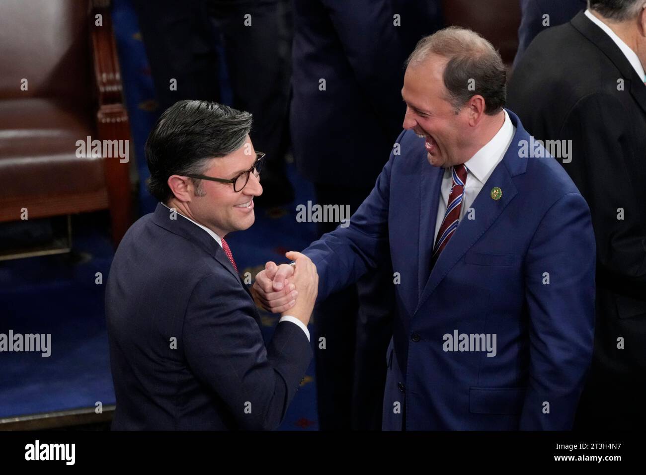 Rep. Mike Johnson, R-La., left., is congratulated by Rep. Andy Barr, R ...