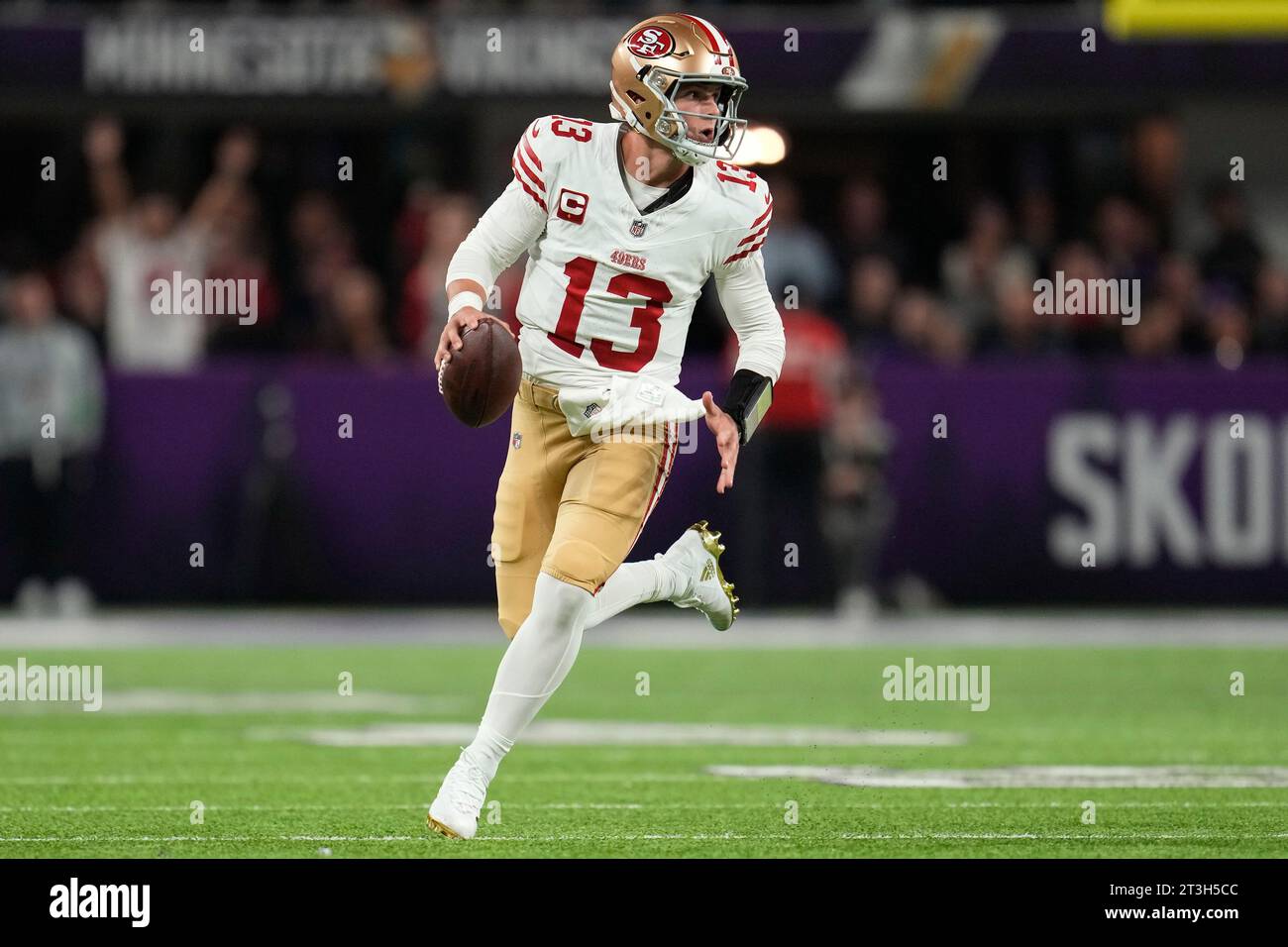 San Francisco 49ers quarterback Brock Purdy (13) runs with the football ...
