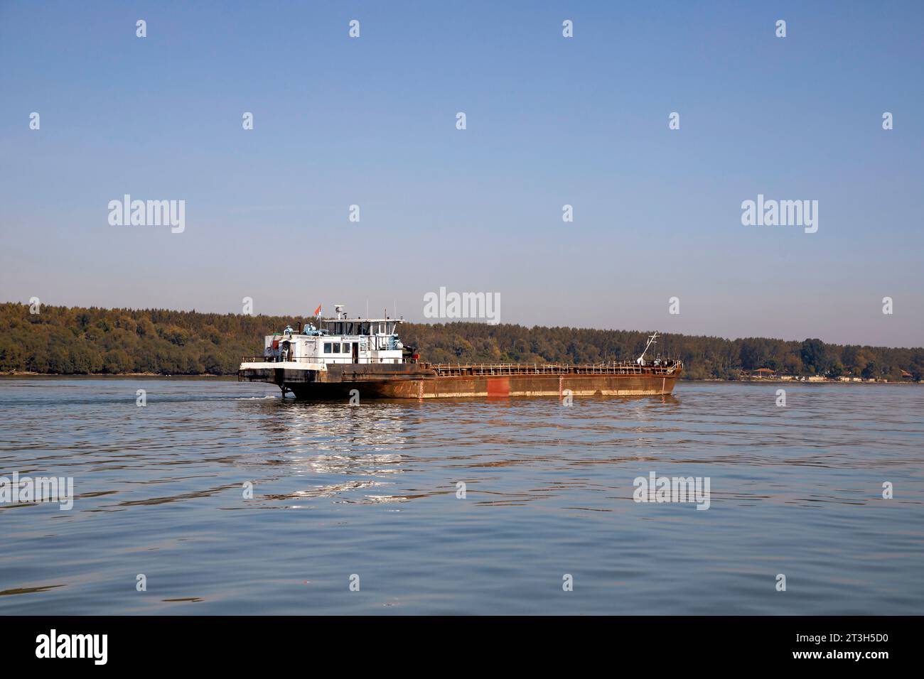 A river barge sailing down the Danube Stock Photo - Alamy