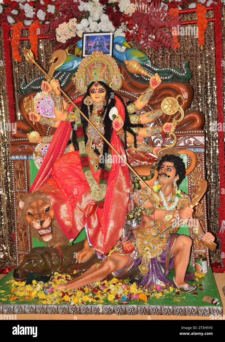 Front angle shot of Goddess Durga at a pandal in USA Stock Photo - Alamy