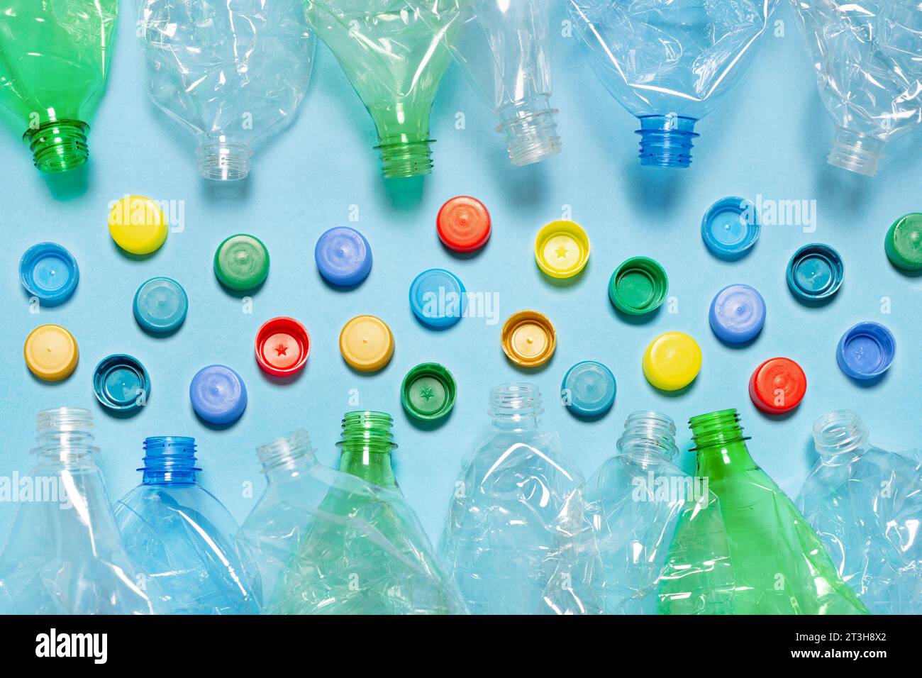 Crushed plastic bottle recycling plastic cap separate bottle lids ...