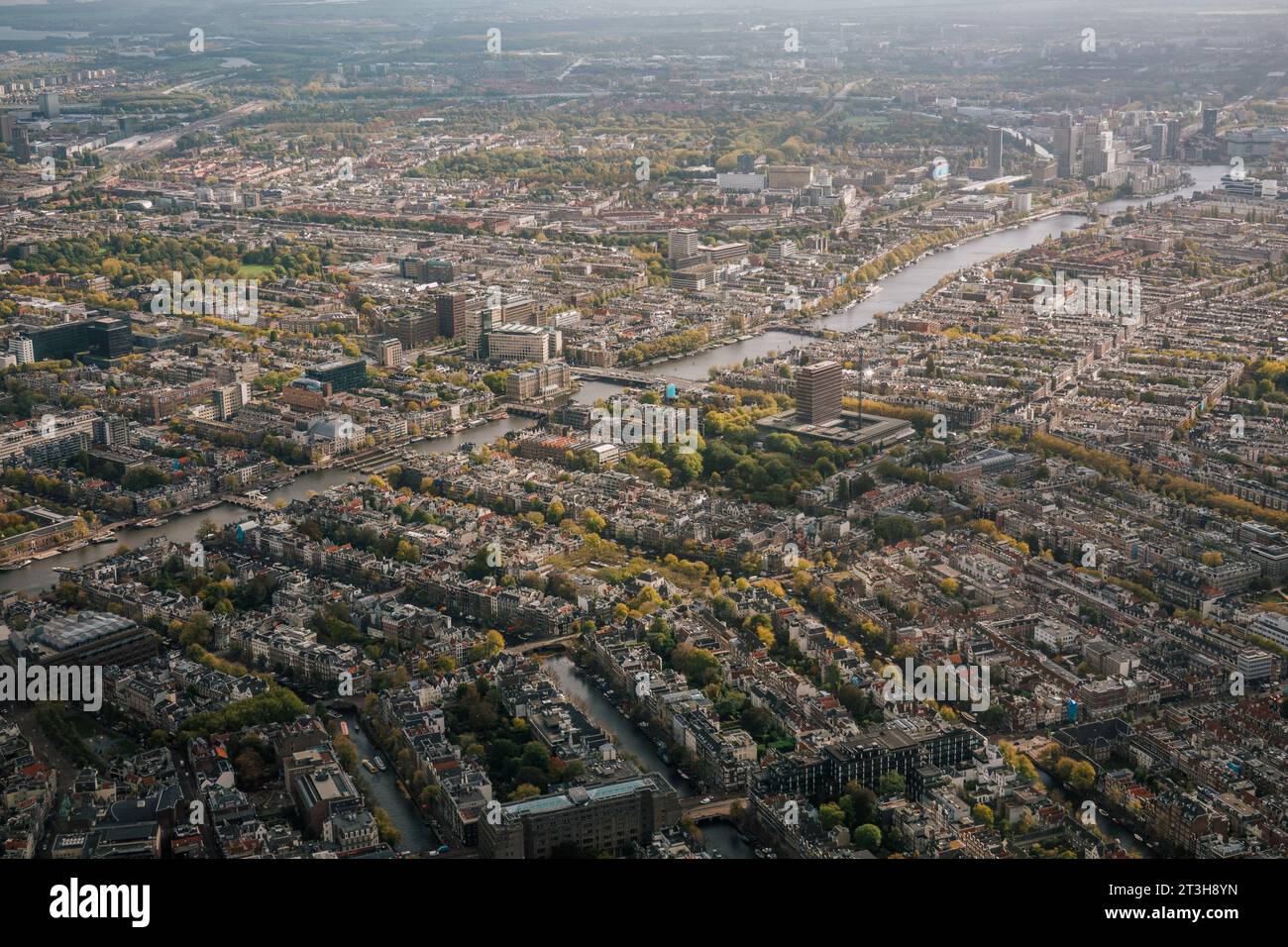 an aerial view of the city of Amsterdam, Netherlands, on an autumn ...