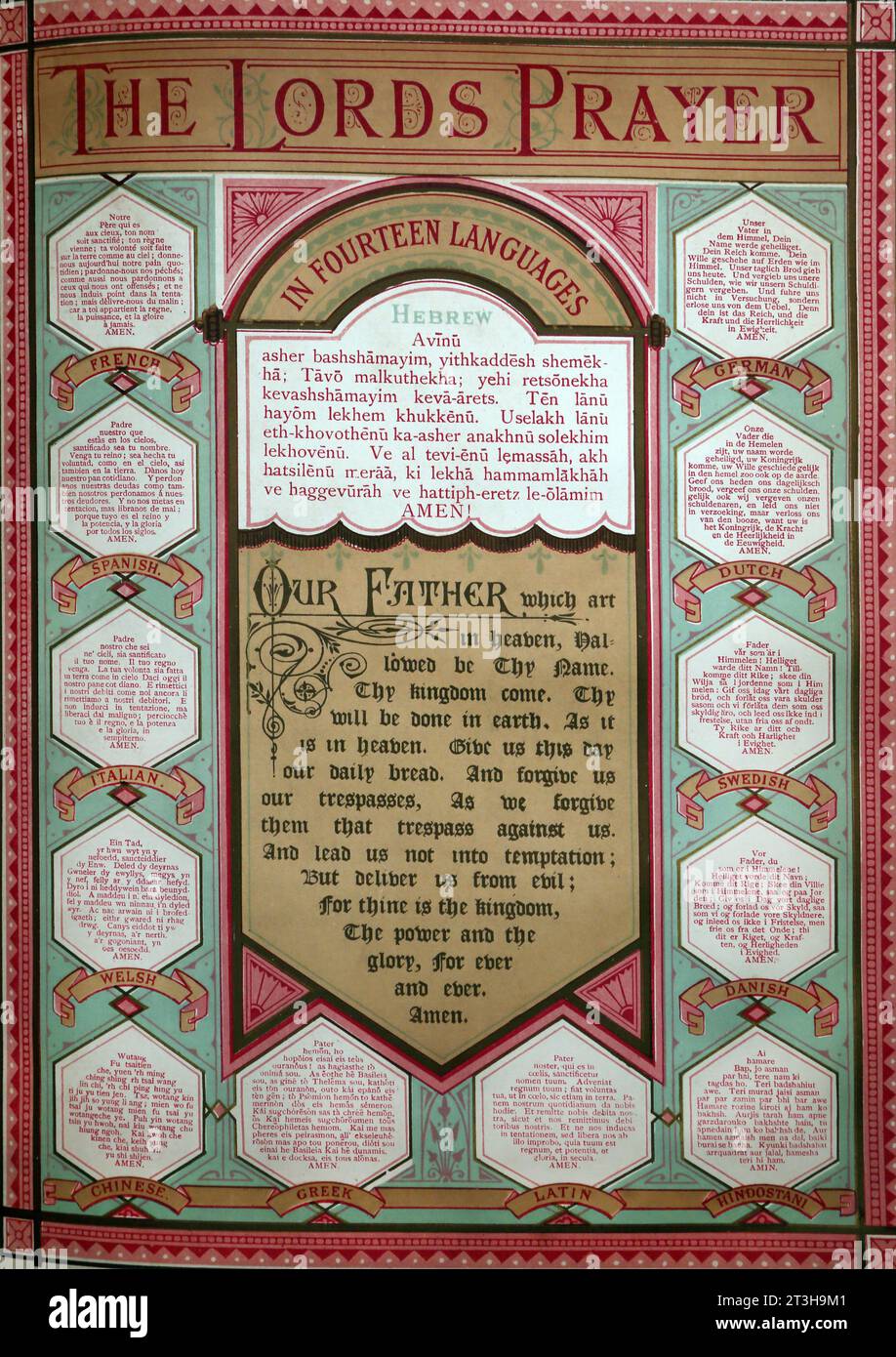 The Lord's prayer in 14 Languages Hebrew, English, German, Dutch ...