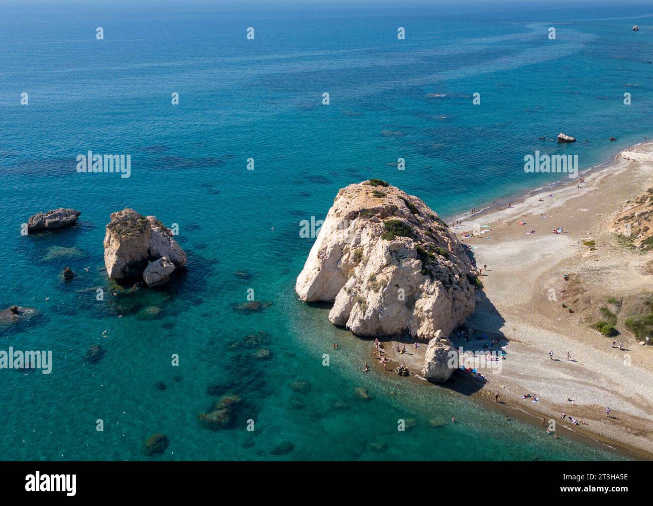 Aerial drone view of Aphrodite's Rock (Petra Tou Romiou) Paphos, Cyprus ...