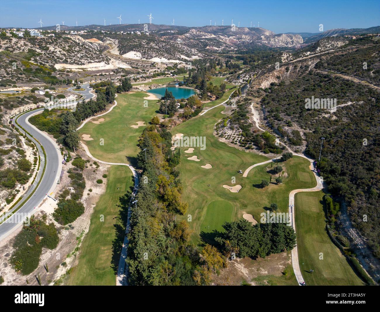 Aerial drone view of Secret Valley Golf Resort, Paphos district, Cyprus ...