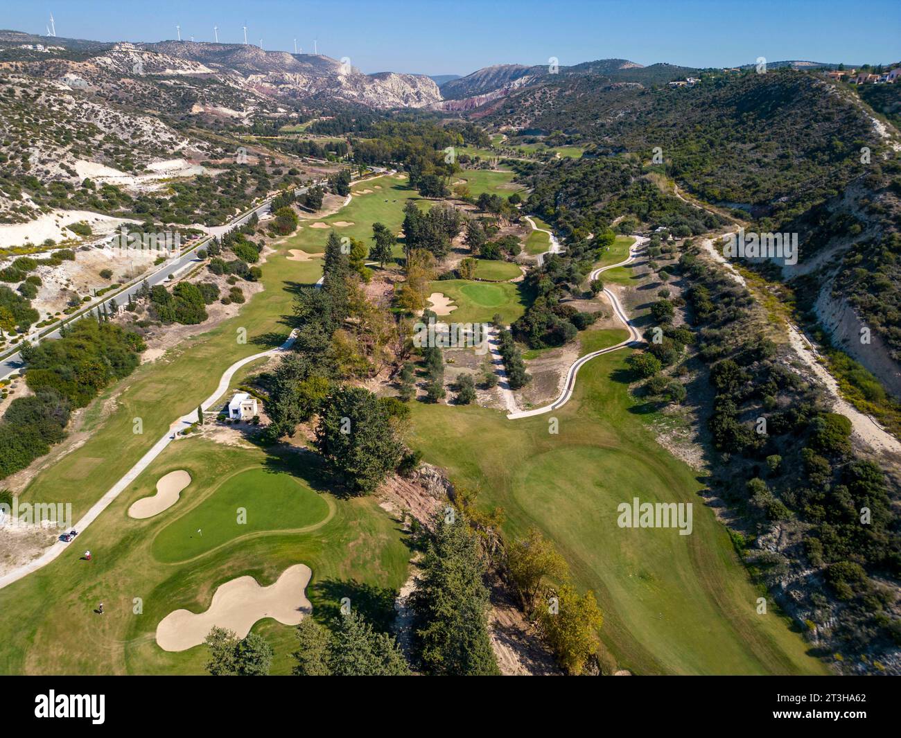 Aerial drone view of Secret Valley Golf Resort, Paphos district, Cyprus ...