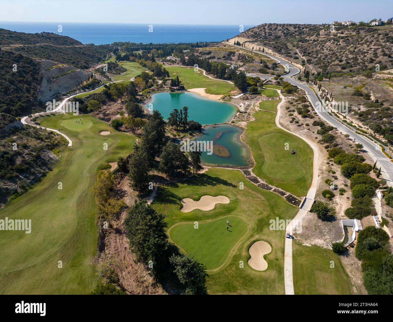 Aerial drone view of Secret Valley Golf Resort, Paphos district, Cyprus ...