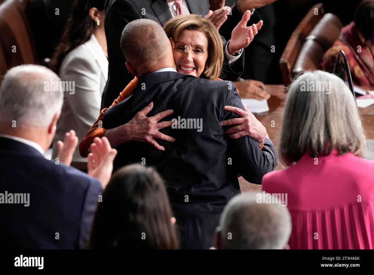 Rep. Nancy Pelosi, D-Calif., hugs House Minority Leader Hakeem Jeffries ...
