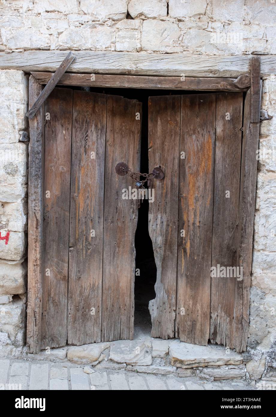 Traditional wooden entrance doors to a property in Vouni village ...
