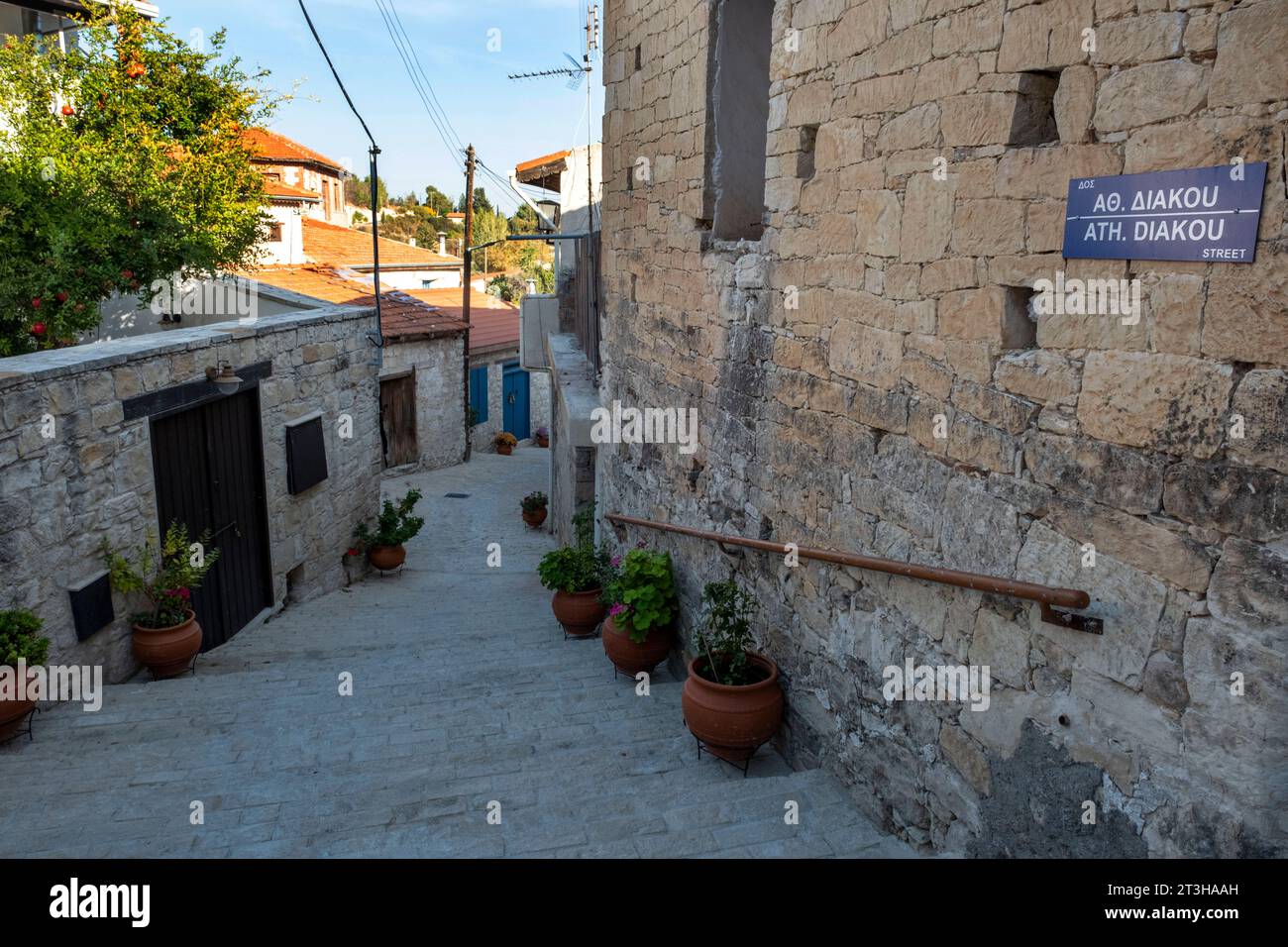 Cobbled side street in Vouni village, Limassol district, Cyprus Stock ...