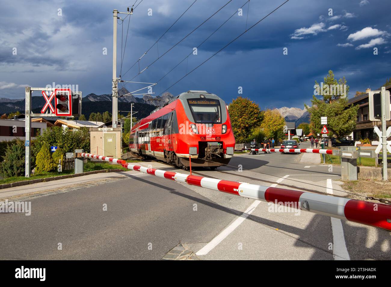 The Werdenfelsbahn, a local train operated by Deutsche Bahn, in Seefeld ...