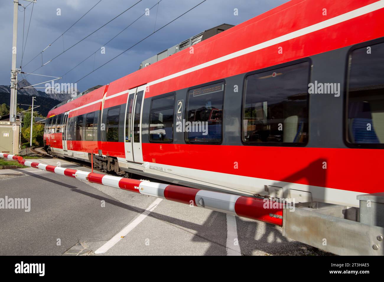 The Werdenfelsbahn, a local train operated by Deutsche Bahn, in Seefeld ...