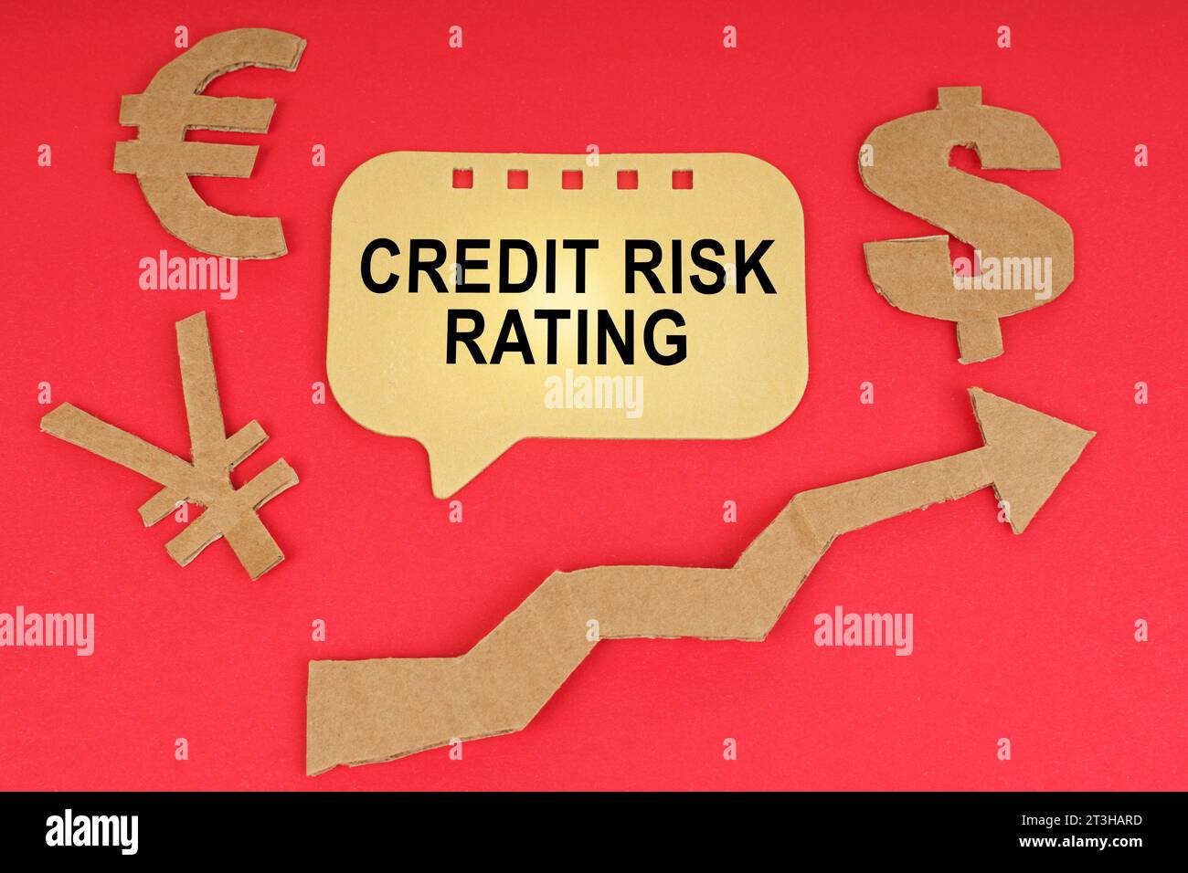 Business concept. On the red surface there are money symbols, an arrow and a sign with the ...