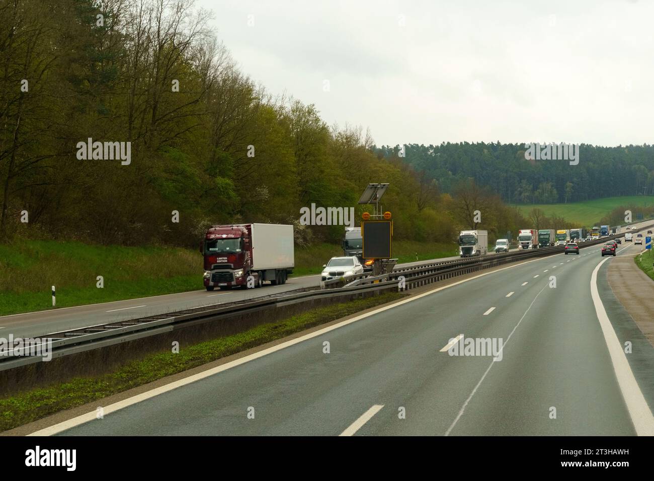 Ansbach, Germany - April 25, 2023: Traffic on the highway in cloudy ...