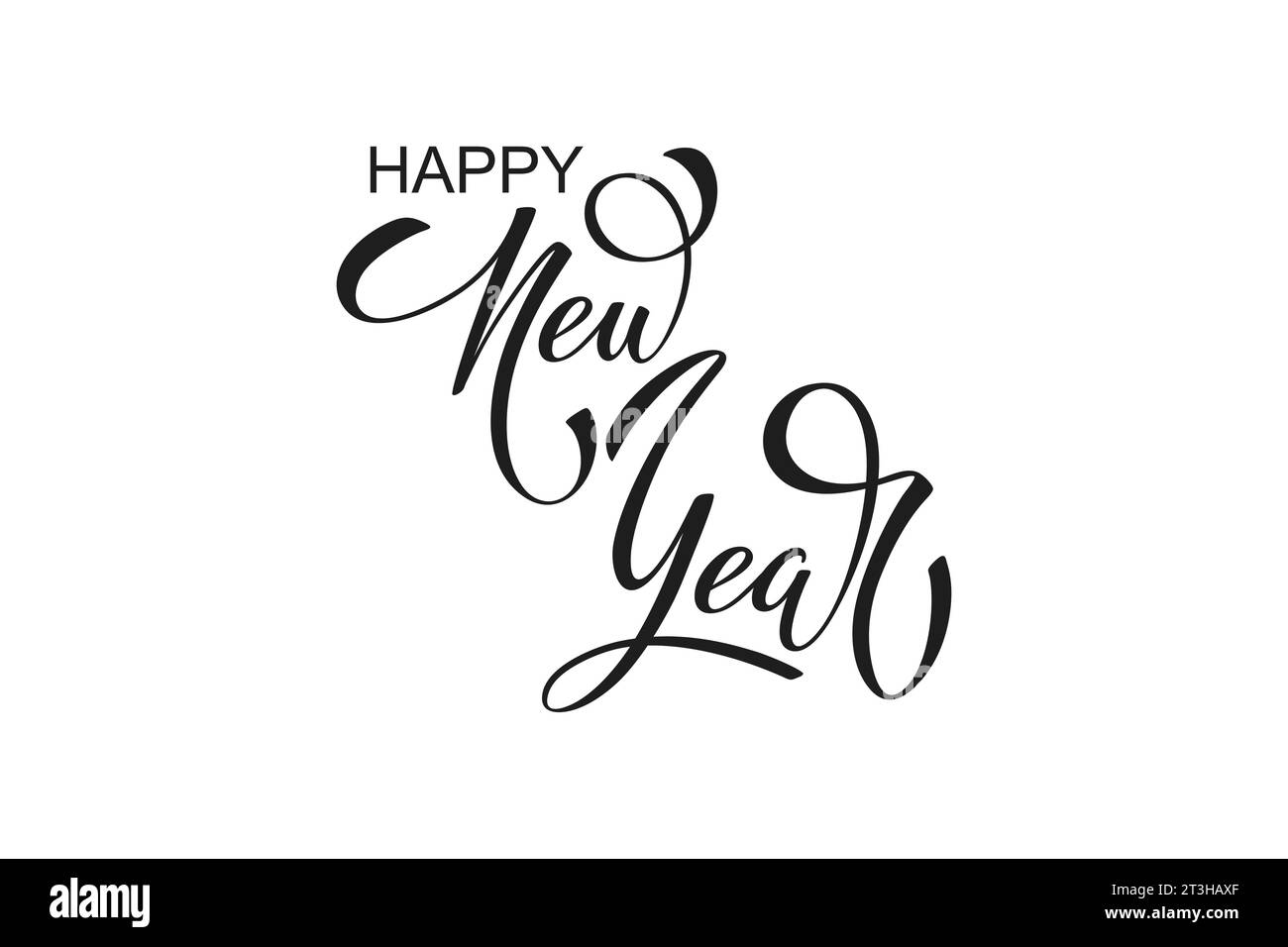 Happy New Year hand lettering calligraphy. Vector holiday illustration element. Typographic ...