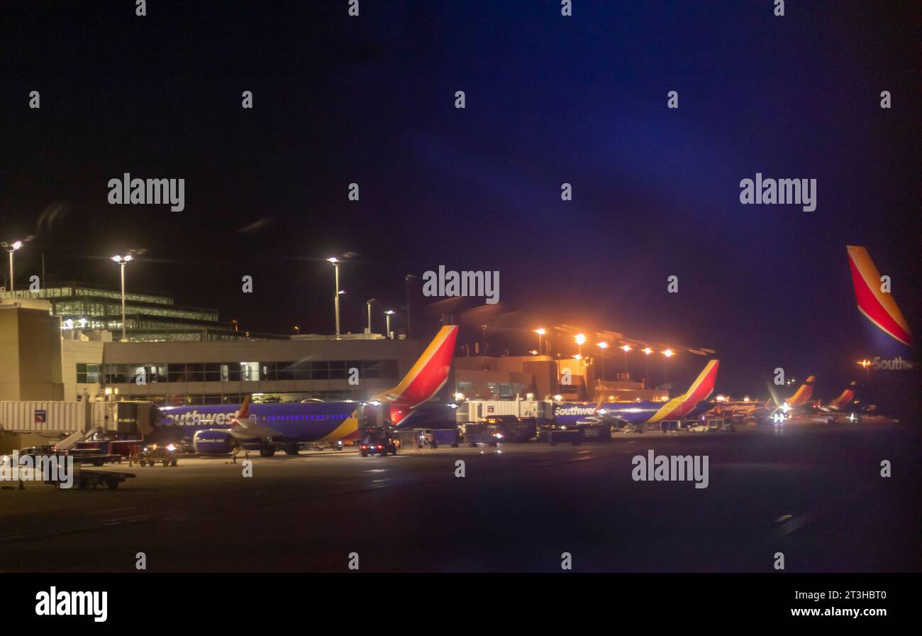Denver, Colorado - Southwest Airlines jets on the ground at night at ...