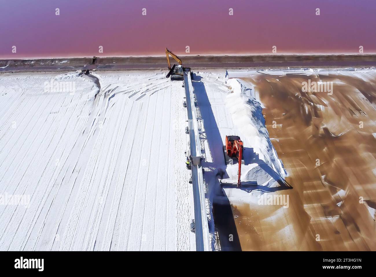 Huelva, Spain - October 21, 2023: Salt collection in the evaporators of ...