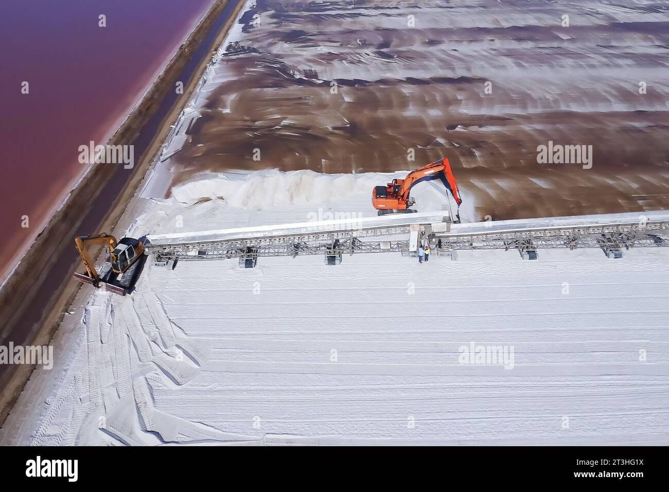 Huelva, Spain - October 21, 2023: Salt collection in the evaporators of ...